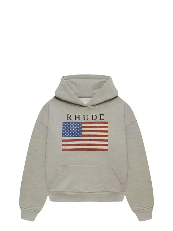 Rhude Usa Flag-print Hoodie - Grey