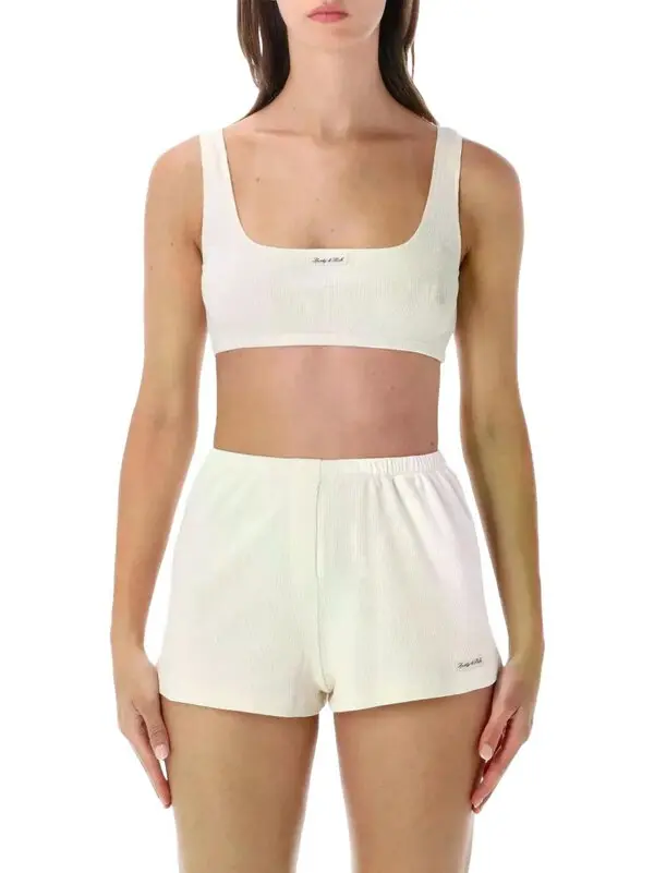 Sporty & Rich Ribbed-knit Logo-patch Cropped Top - Neutrals
