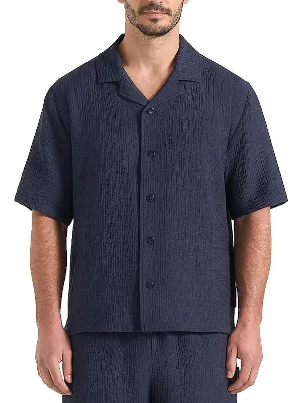Manière De Voir Harley Textured Revere Shirt - Navy
