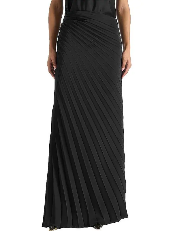 Manière De Voir Fiona Satin Fan Pleat Maxi Skirt - Black