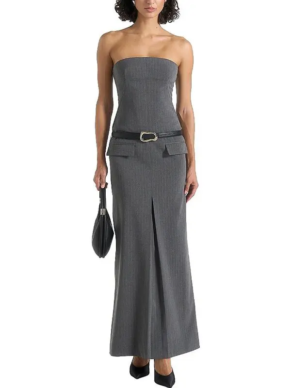 Manière De Voir Tabitha Tailored Pinstripe Bandeau Belted Maxi Dress - Grey