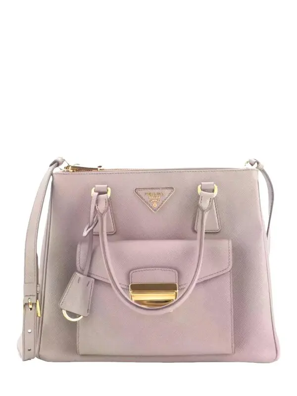 Prada Front Pocket Double Zip Lux Saffiano Leather Small Tote Bag - Grey