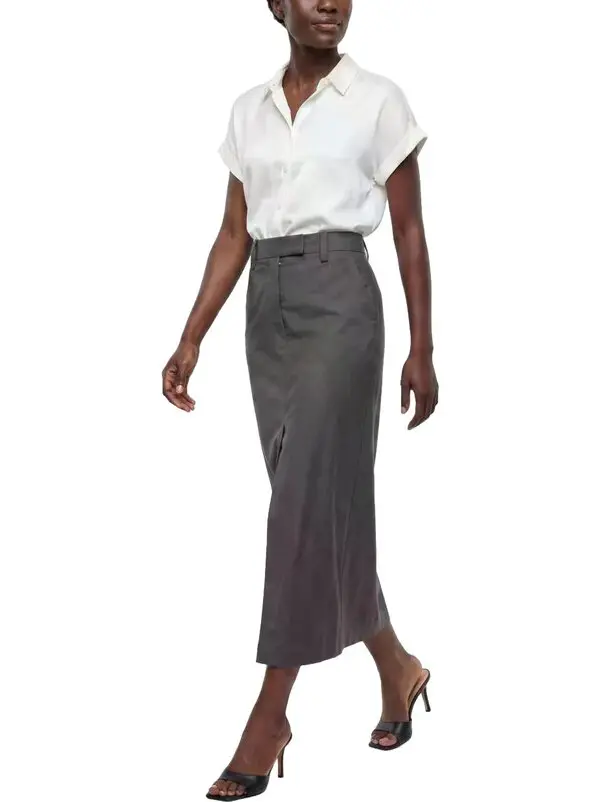 Brunello Cucinelli High-waisted Slit-detail Midi Skirt - Grey
