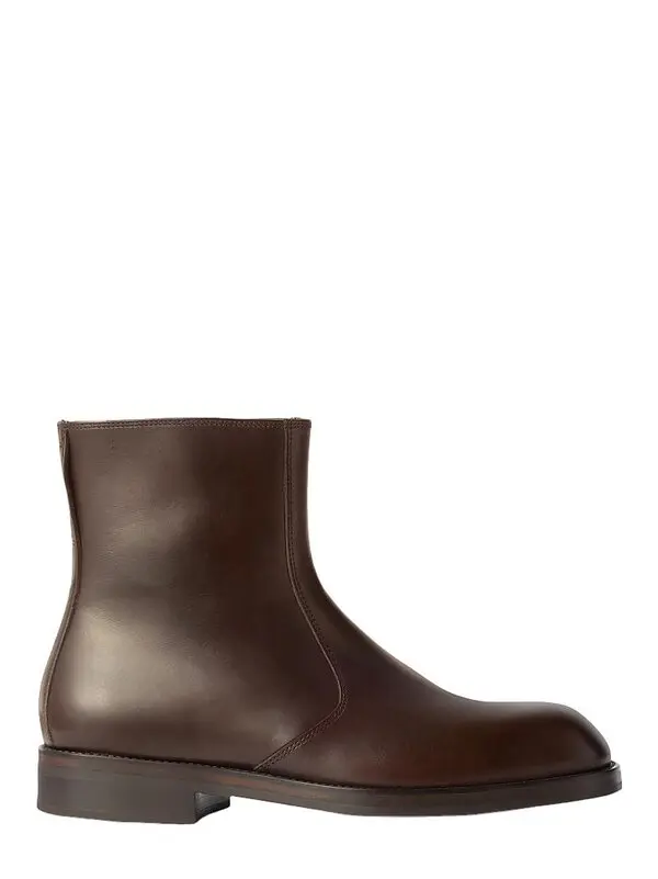 LEMAIRE Leather Zip Up Boots - Chocolate