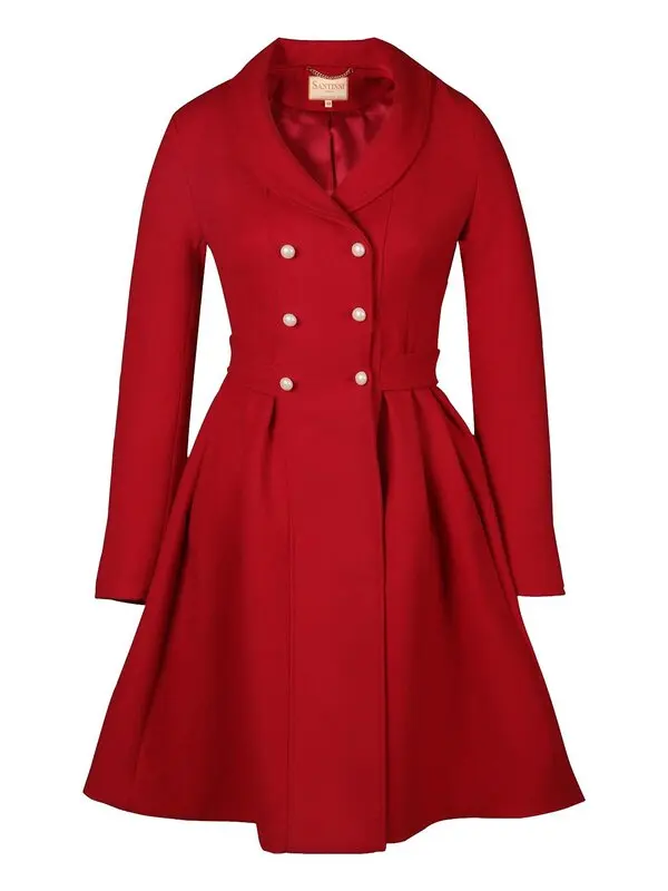 SANTINNI Kennedy 100% Wool Dress Coat In Rosso - Red