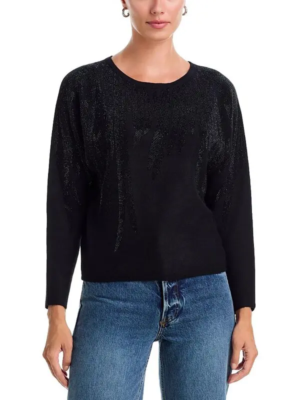 T Tahari Feather Hotfix Dolman Sleeve Sweater - Black