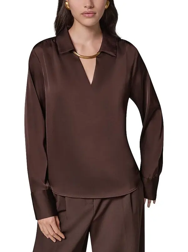 Donna Karan New York Embellished Long Sleeve Blouse - Espresso