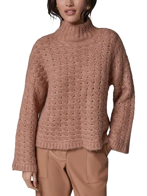 Donna Karan New York Mock Neck Basketweave Sweater - Camel