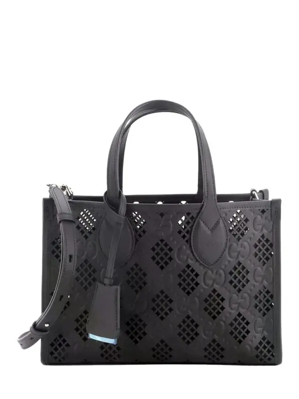 Gucci Convertible Gg Debossed Laser Cut Leather Small Tote Bag - Black