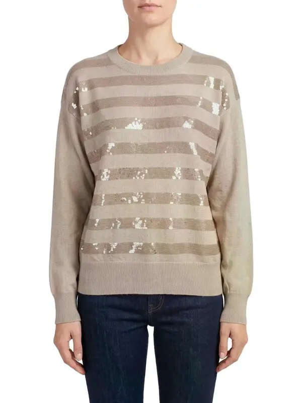 Brunello Cucinelli Sequin-embellished Striped Sweater - Neutrals