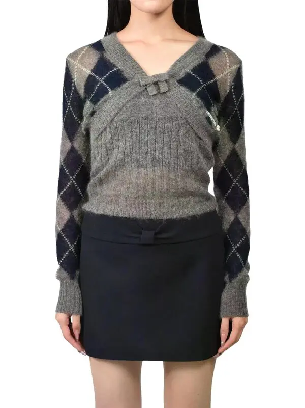 SHUSHU/TONG Argyle-knit Cropped Cardigan - Grey