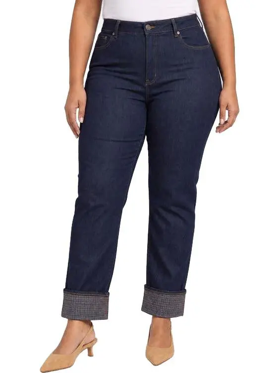NYDJ Kasey High Waist Plaid Cuff Ankle Stovepipe Jeans - Rinse