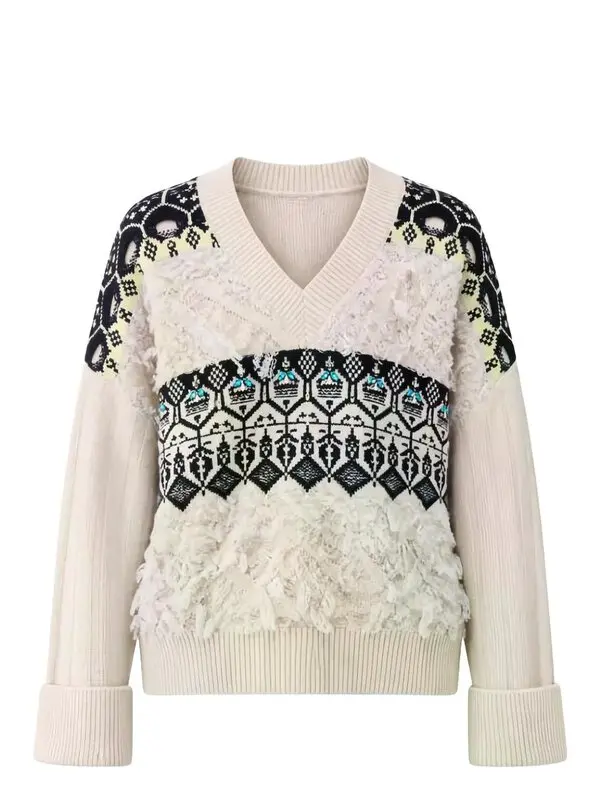 Liu Jo Jacquard Sweater With Jewel Embroidery - Neutrals