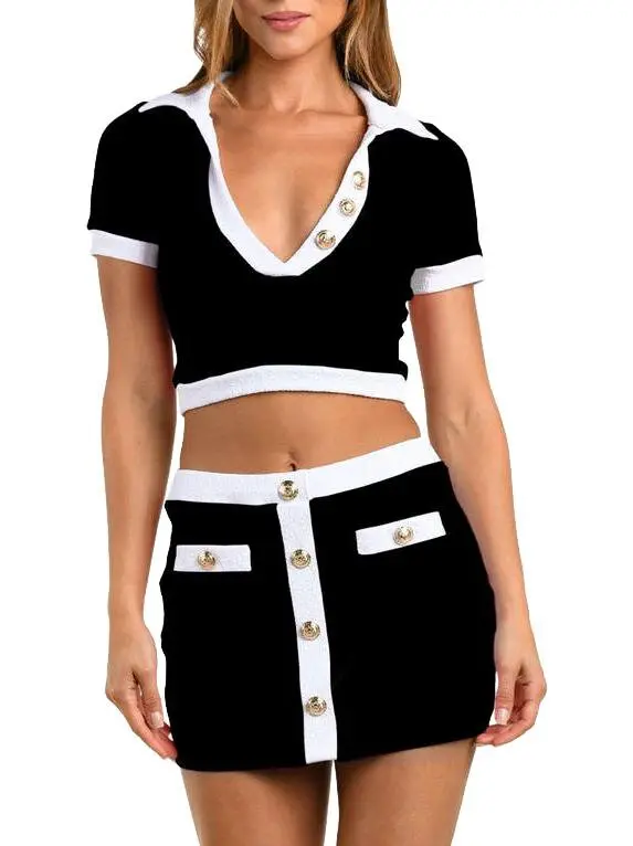 L'Agence Chic Short Sleeve Swim Top - Black