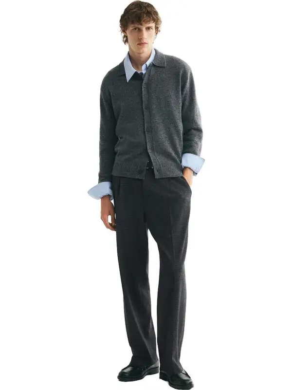 H&M Regular-fit Dress Pants - Dark Gray/checked
