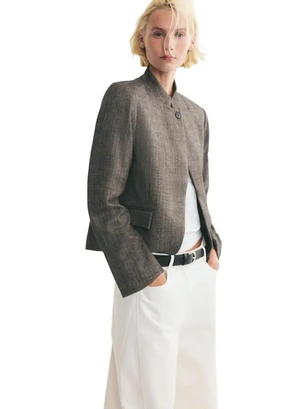 H&M Single-breasted Jacket - Gray/herringbone-patterned