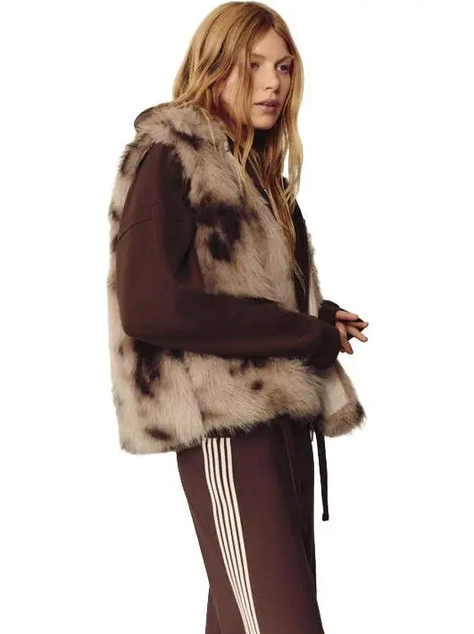 H&M Fluffy Vest With Funnel Collar - Light Beige/patterned