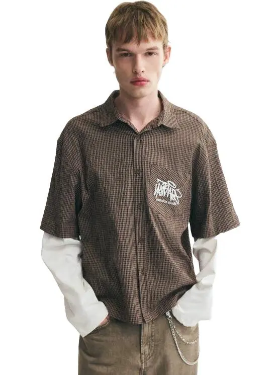 H&M Relaxed-fit Layered Shirt - Dark Brown/checked