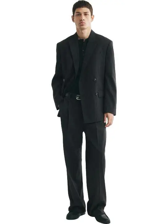 H&M Relaxed-fit Double-breasted Jacket - Black/pinstriped