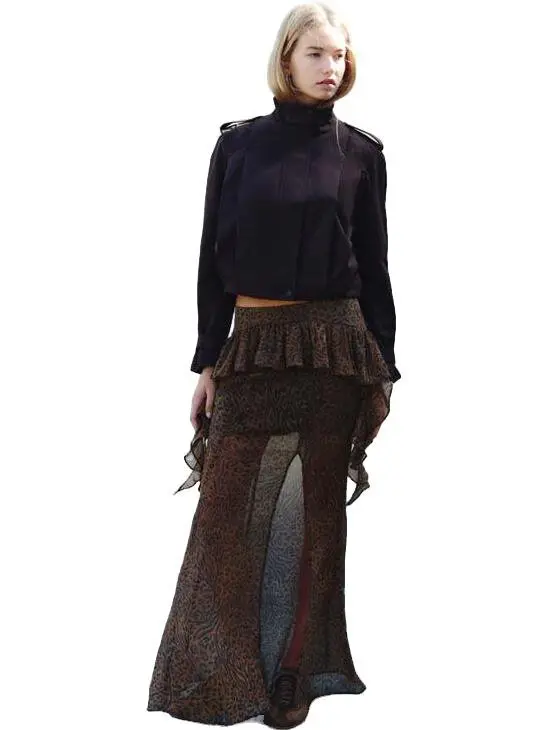 H&M Ruffled Maxi Skirt - Brown/patterned