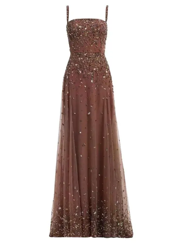 Elie Saab Bead-embroidered Maxi Dress - Brown