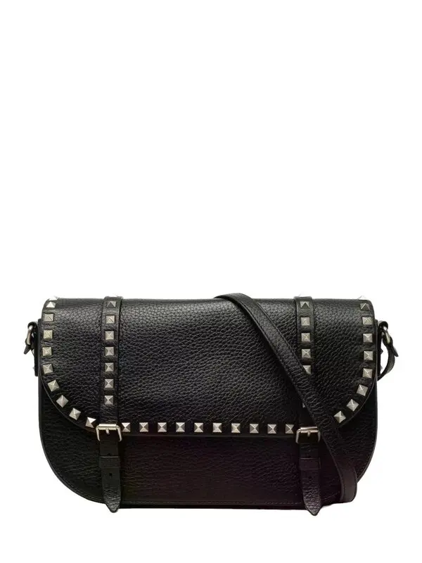 Valentino Garavani 2010-2026 Leather Rockstud Messenger Bag Crossbody Bag - Black
