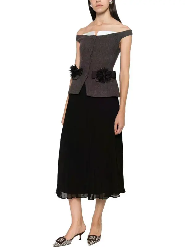 SELF-PORTRAIT Off-shoulder Pleated Midi Dress - Black