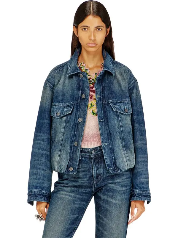 DIESEL® Elasticated Trucker Jacket In Denim - Blue