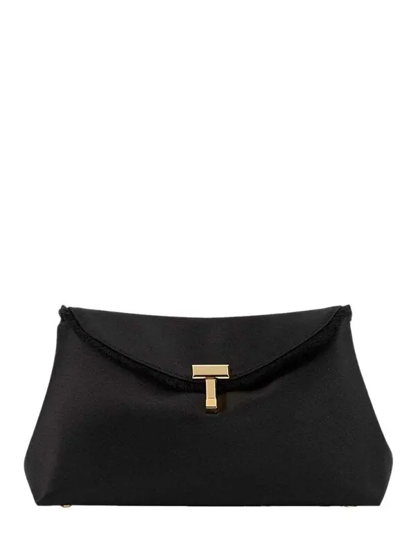 TOTEME Mini T-lock Frayed Satin Clutch - Black