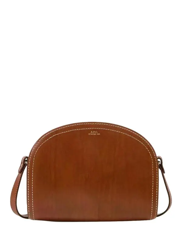 A.p.c. Demi-lune Topstitched Leather Shoulder Bag - Brown