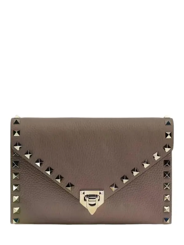Valentino Garavani Mini Rockstud Pebbled Leather Shoulder Bag - Grey