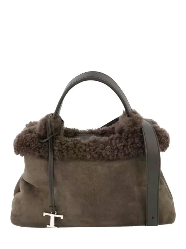 TOD'S Shearling-trim Leather Tote Bag - Brown
