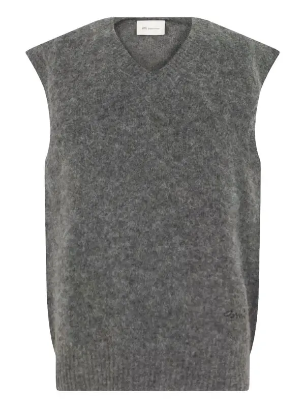 AMI Paris Sleeveless V-neck Sweater - Grey