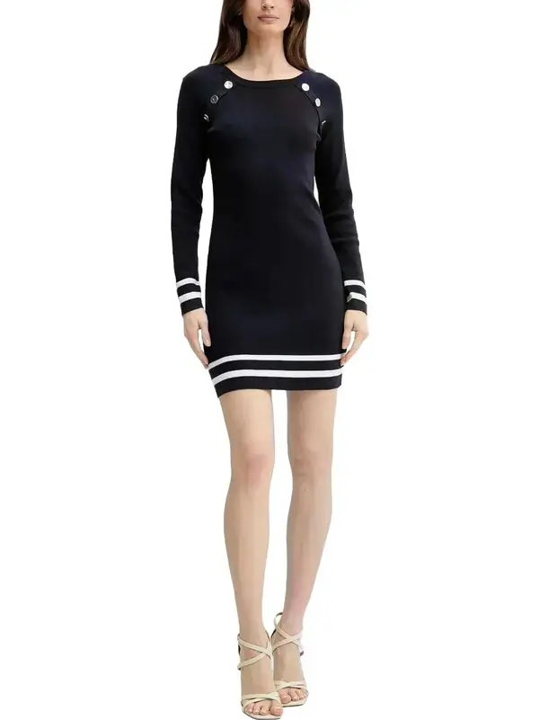 MORGAN Button-embellished Striped-trim Mini Dress - Blue