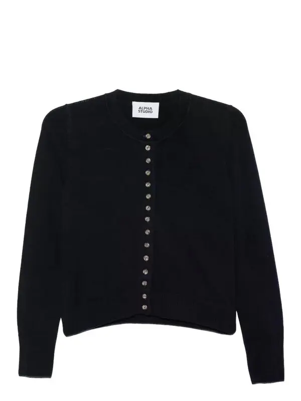 Alpha Studio Button-up Crew-neck Sweater - Blue