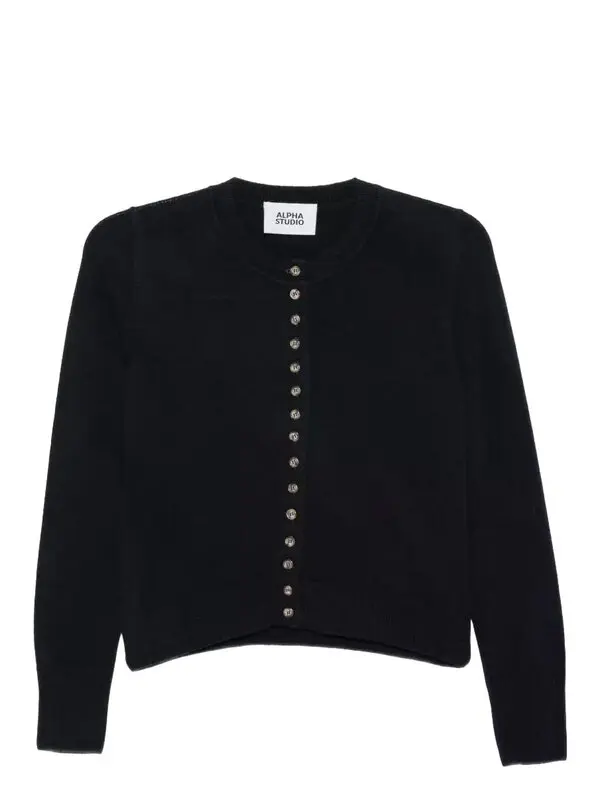 Alpha Studio Button-up Crew-neck Sweater - Blue