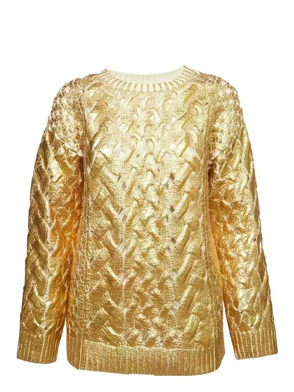 Valentino Garavani Coated Cable-knit Sweater - Gold