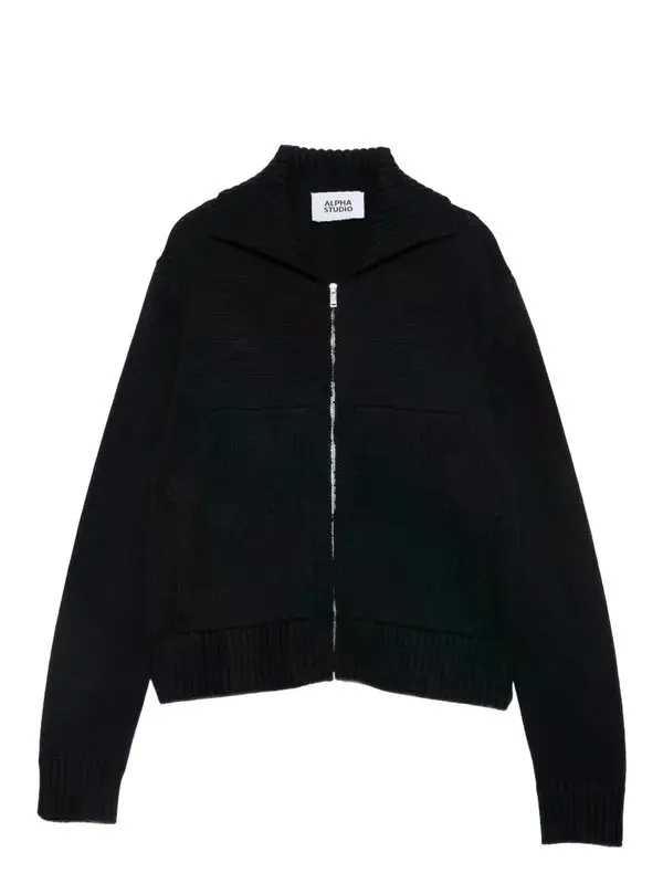 Alpha Studio Zip-up Ribbed-trim Cardigan - Blue