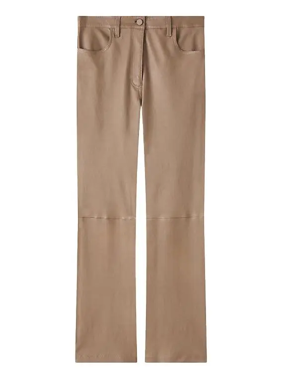 JOSEPH Duke Flared-leg Mid-rise Leather Trousers - Sable