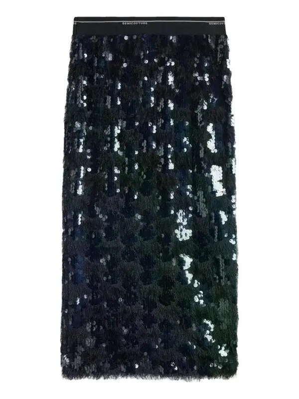 SEMICOUTURE Bindy Sequin-embellished Fringed Midi Skirt - Blue
