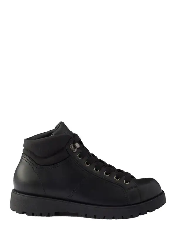 Prada Lace-up Leather And Re-nylon Boots - Black