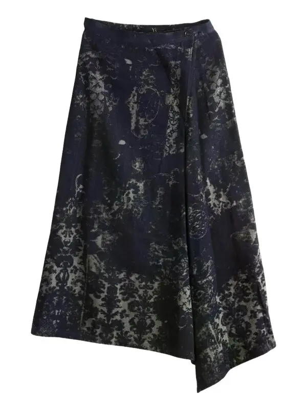 Y’s Damask-print Wrap Maxi Skirt - Blue