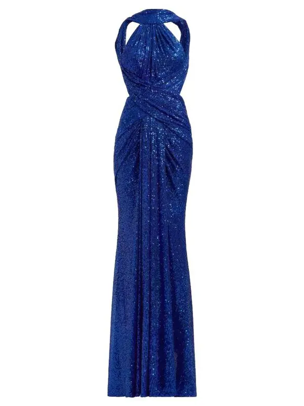 Elie Saab Sequin-embellished Halter-neck Maxi Dress - Blue