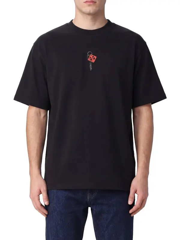44 LABEL GROUP Cotton T-shirt With Contrasting Graphic Print And Dropped Shoulders - Black