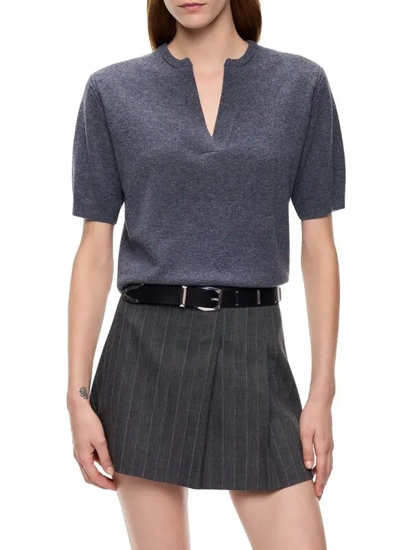 Pinko Wool And Cashmere Crewneck Jumper With Short Puff Sleeves - Grey