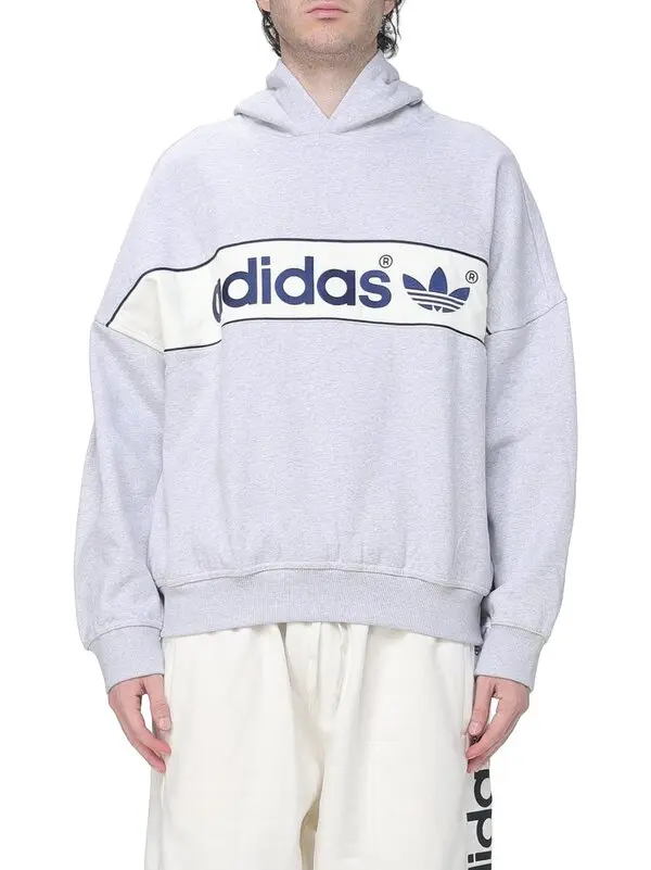 ADIDAS ORIGINALS Relaxed Fit Cotton-blend Hoodie With Contrast Logo - Grey