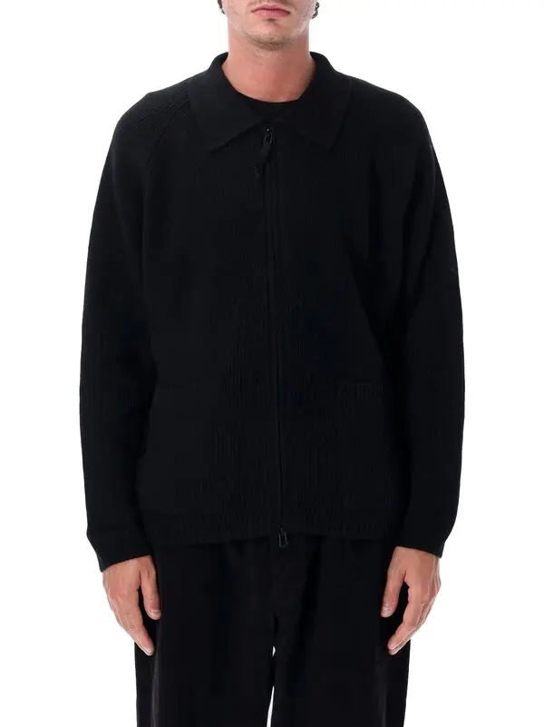 Universal Works Zip-up Polo Cardigan In Recycled Wool - Black