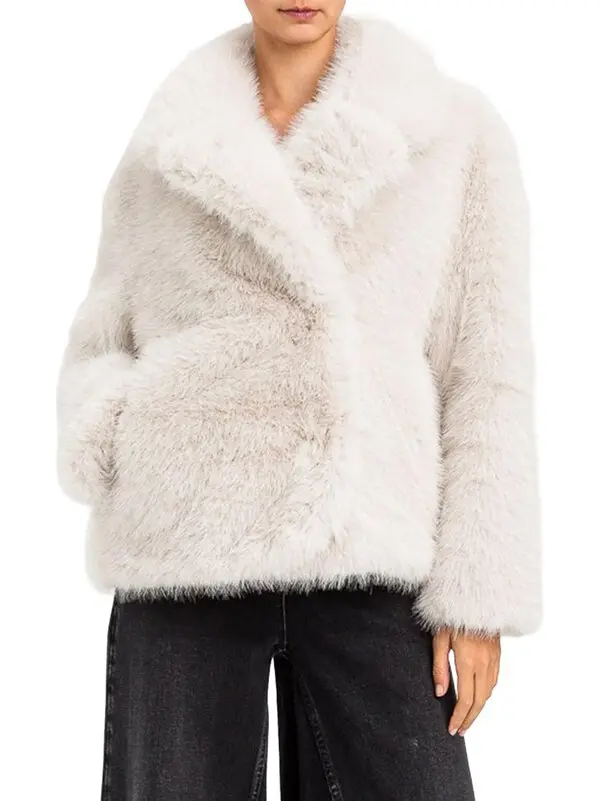 TWINSET Short Faux Fur Coat With Rever Collar And Concealed Fastening - Grey