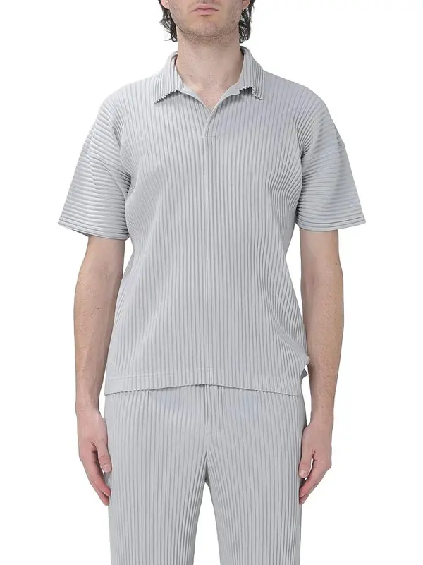 Issey Miyake Short-sleeved Pleated Polo Shirt Homme Plissé With V-neck - Grey