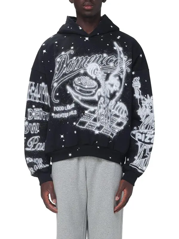 PDF Relaxed Fit Cotton Graphic Print Hoodie - Black